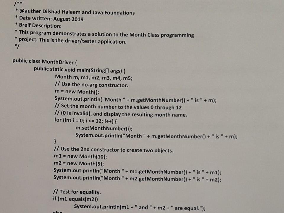 Solved Module 3 Month.java Project Topics: Classes and | Chegg.com