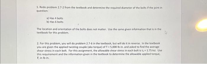 Solved 1. Redo problem 2.7−2 from the textbook and determine | Chegg.com