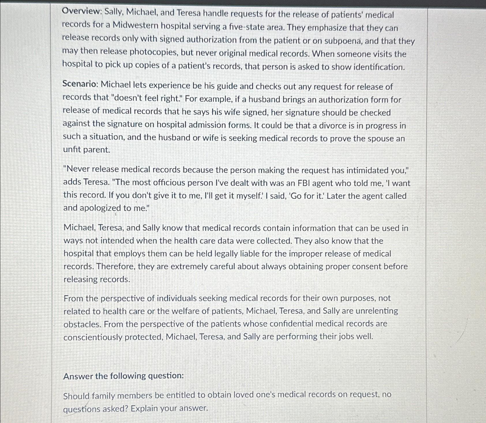 Solved Overview: Sally, Michael, and Teresa handle requests | Chegg.com