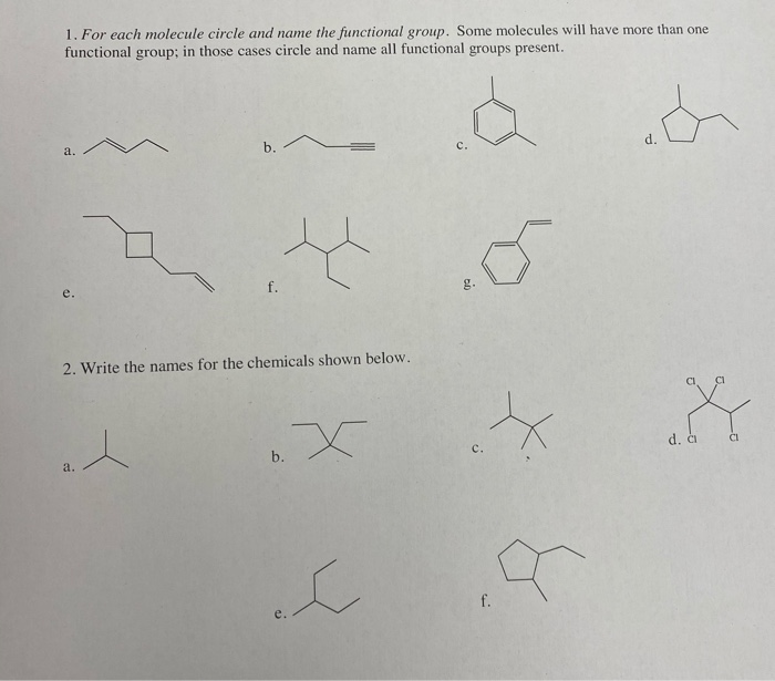 Solved 1. For each molecule circle and name the functional | Chegg.com