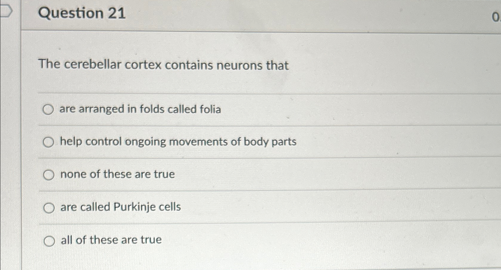 Solved Question 21The cerebellar cortex contains neurons | Chegg.com