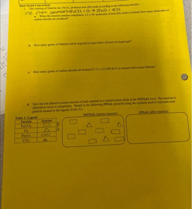 Basic Stoich Conversions 1. The roasting of Siderite | Chegg.com