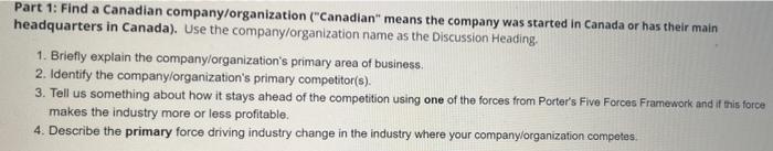 Solved Part 1: Find a Canadian company/organization | Chegg.com