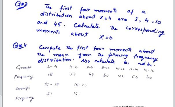 Solved a The first four moments of distribution about x = 4 | Chegg.com