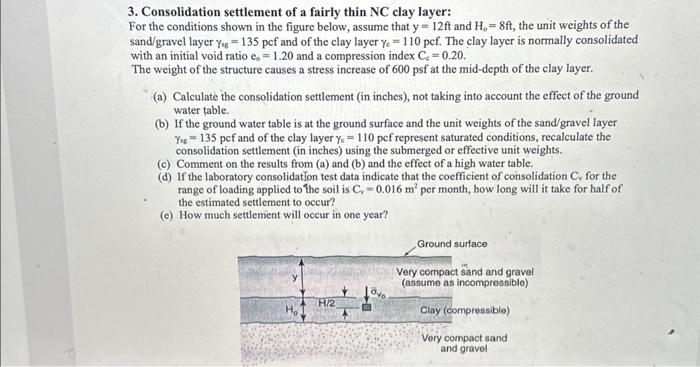 Solved 3. Consolidation settlement of a fairly thin NC clay | Chegg.com