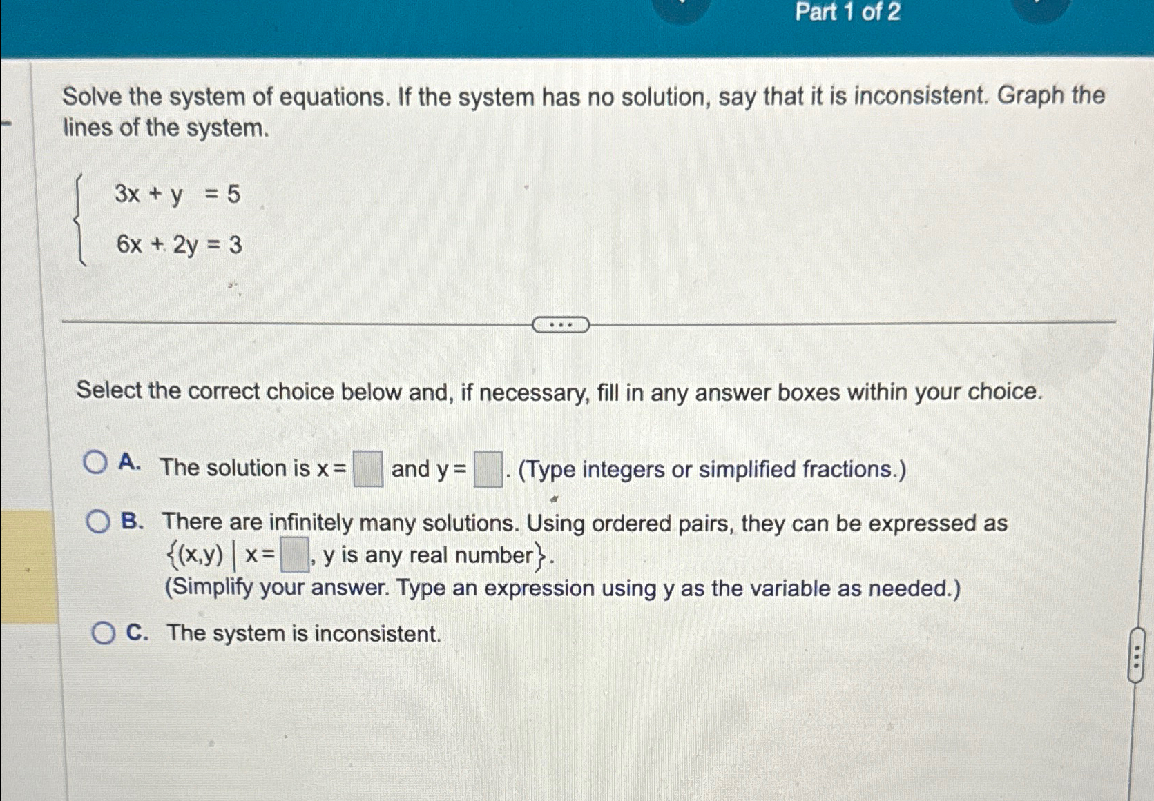 Solved Part 1 ﻿of 2Solve the system of equations. If the | Chegg.com