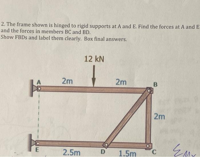 Solved 2. The frame shown is hinged to rigid supports at A | Chegg.com