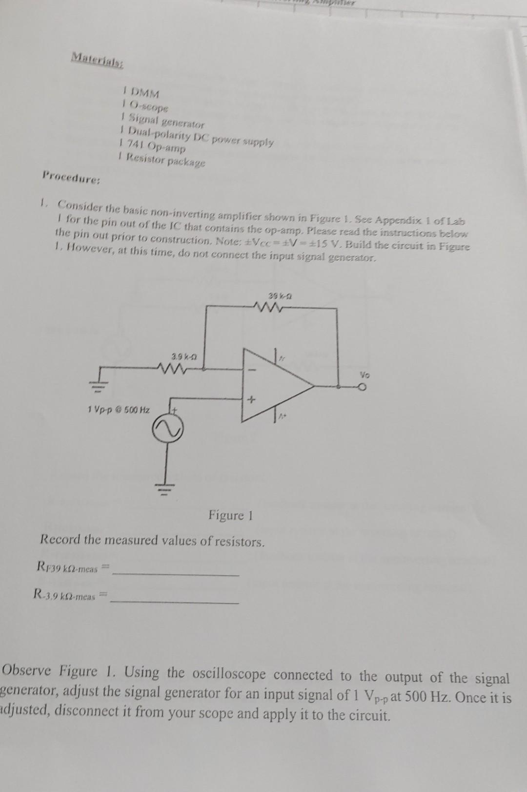 Solved 1. Consider the basic non-inverting amplifier shown | Chegg.com