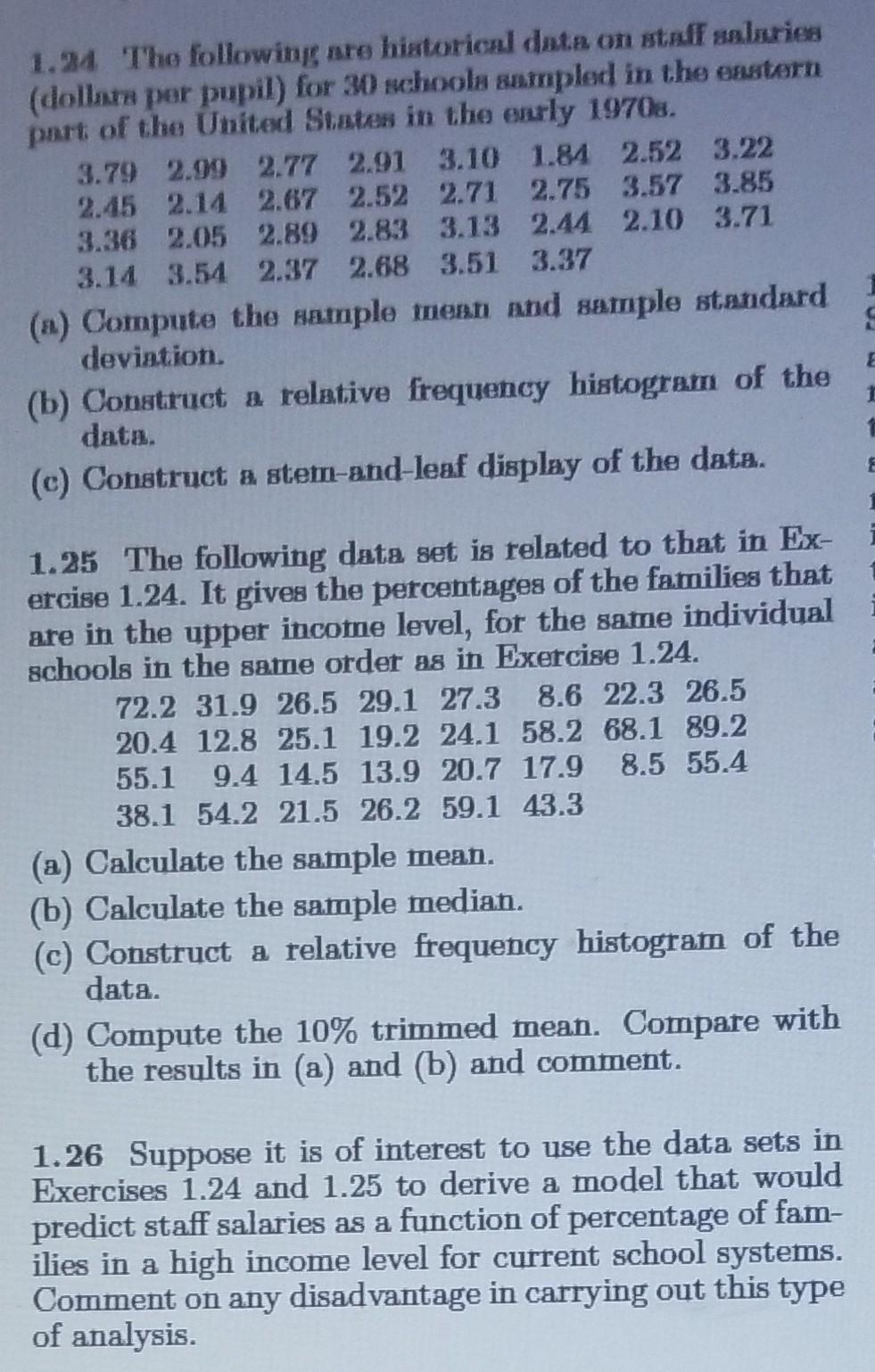 Solved 1.24 Tho following are historical data on staff | Chegg.com