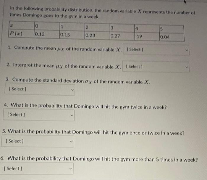 Solved In the following probability distribution, the random | Chegg.com