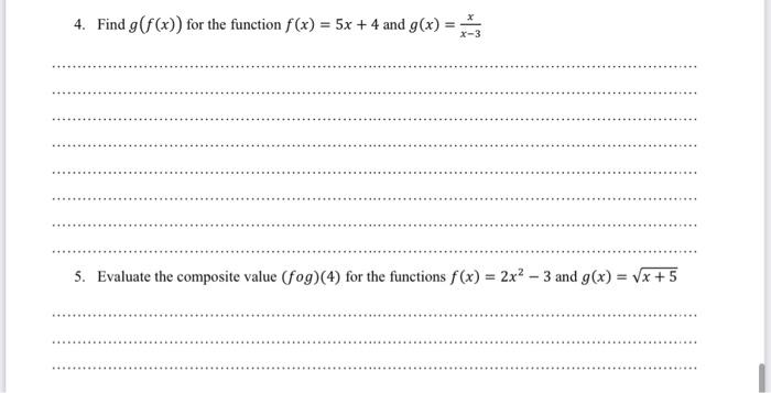 Solved 4. Find g(f(x)) for the function f(x)=5x+4 and | Chegg.com