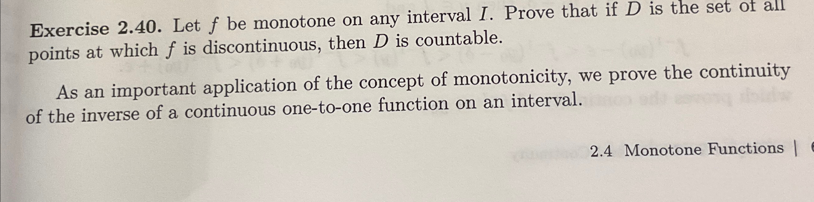 Exercise 2.40. ﻿Let f ﻿be monotone on any interval I. | Chegg.com