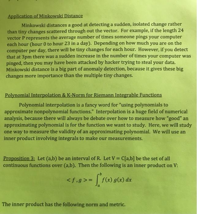 Solved Application of Minkowski Distance Minkowski distances | Chegg.com