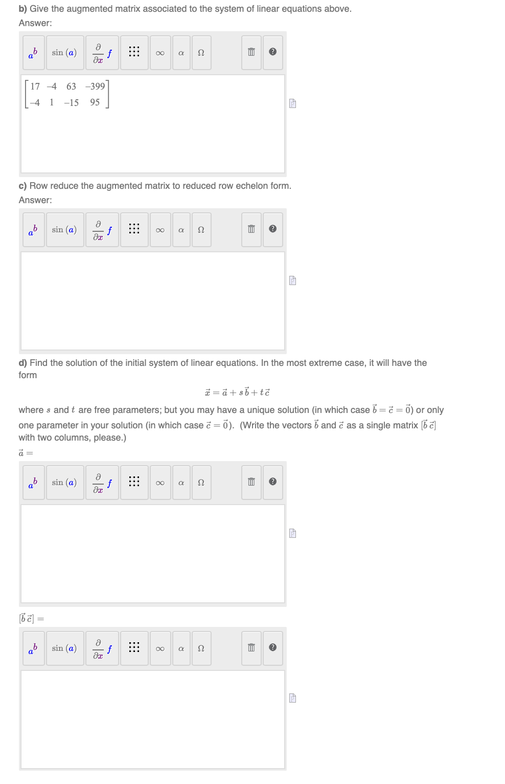 Solved b) ﻿Give the augmented matrix associated to the | Chegg.com