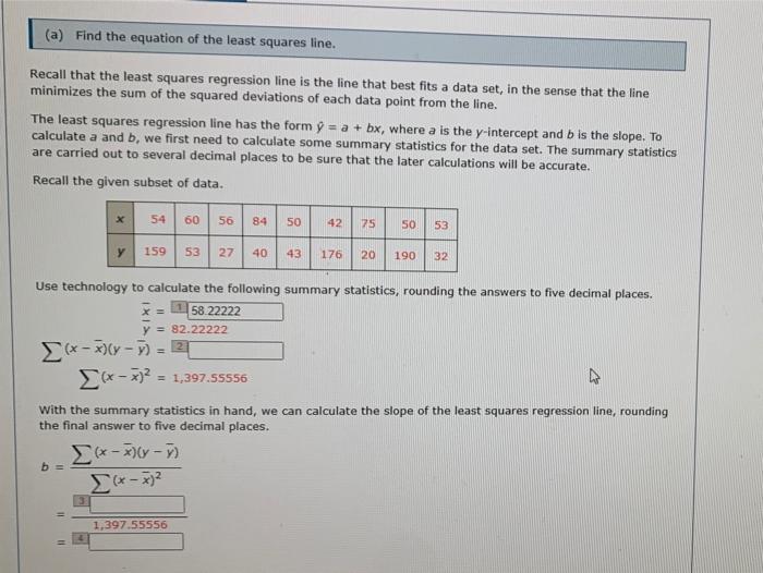 Solved (a) Find the equation of the least squares line. | Chegg.com