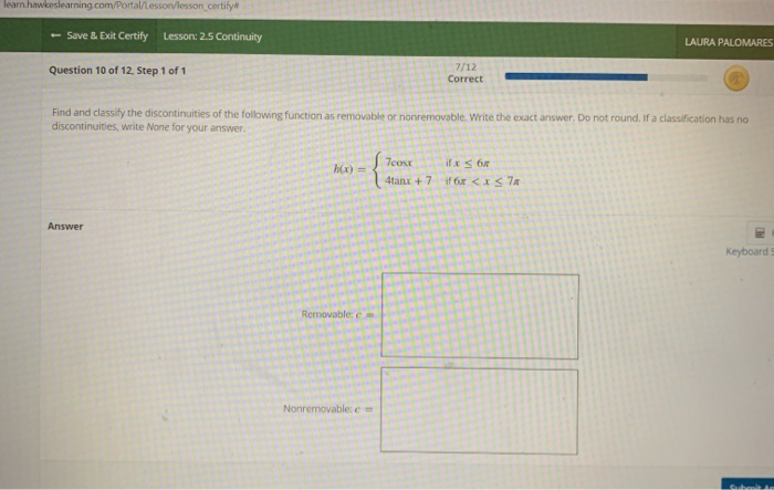 Solved learn.hawkeslearning.com/Portal/lesson lesson certify | Chegg.com