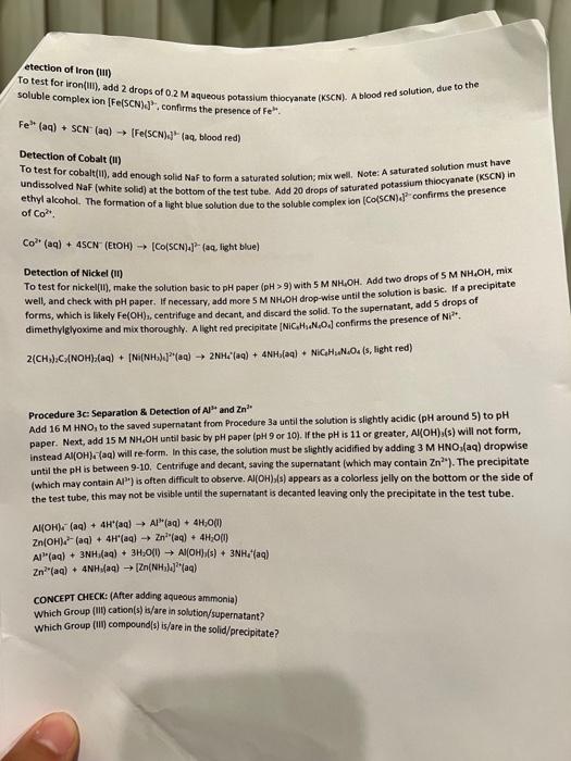 Solved Procedure 3a: Separation of Al3+ and Zn2∗ from | Chegg.com