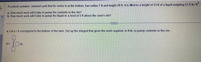 Solved A conical container, oriented such that its vertex is | Chegg.com