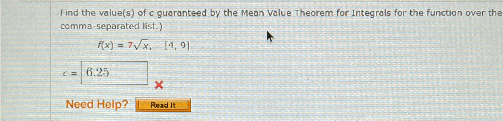 Solved Find the value(s) ﻿of c ﻿guaranteed by the Mean Value | Chegg.com