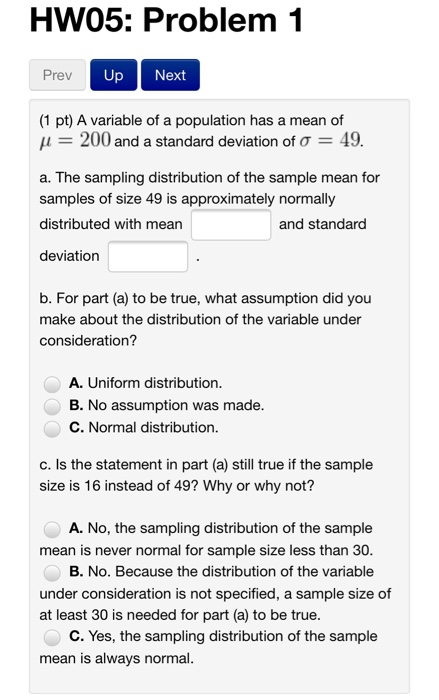 Solved HW05: Problem 1 Prev Up Next (1 pt) A variable of a | Chegg.com