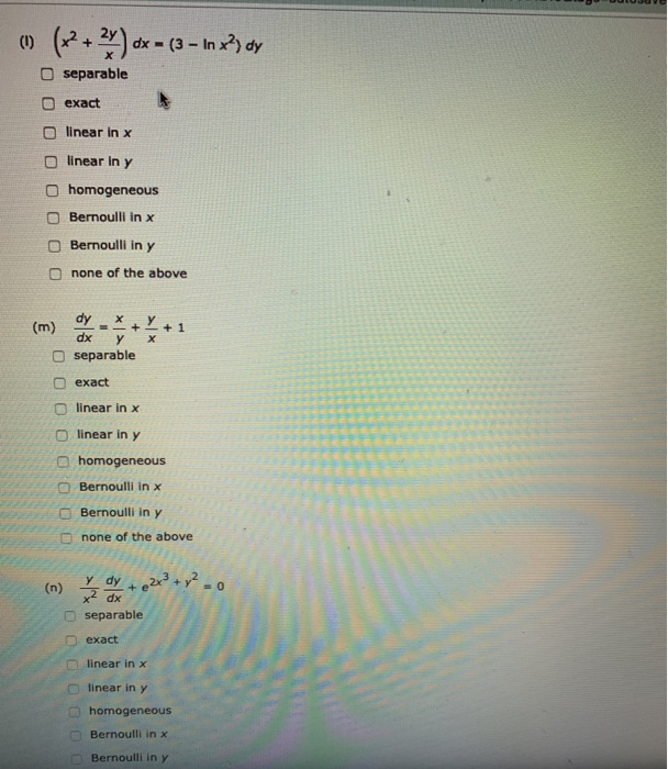 Solved (c) (x + 1) --y + 10 separable exact linear in x | Chegg.com
