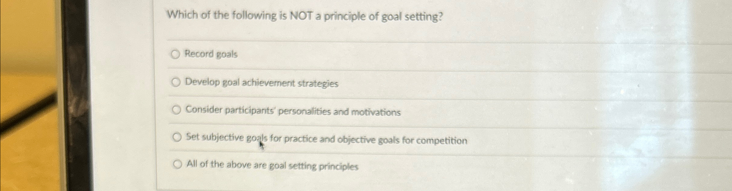 Solved Which of the following is NOT a principle of goal | Chegg.com
