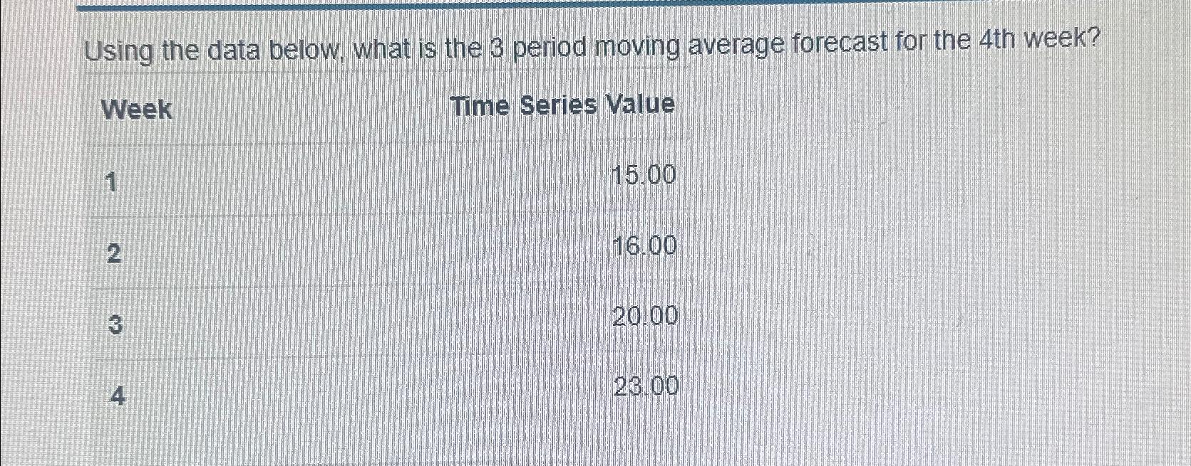Solved Using the data below, what is the 3 ﻿period moving | Chegg.com