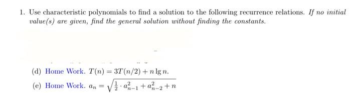 Solved Use characteristic polynomials to find a solution to | Chegg.com