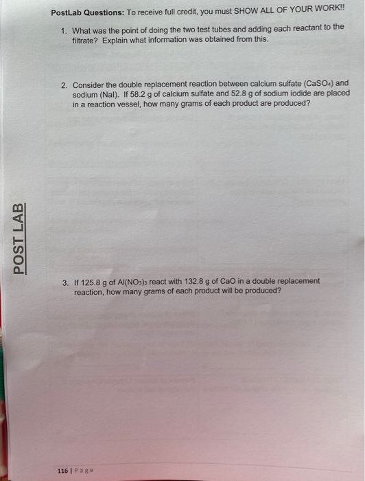 Solved PostLab Questions: To receive full credit, you must | Chegg.com