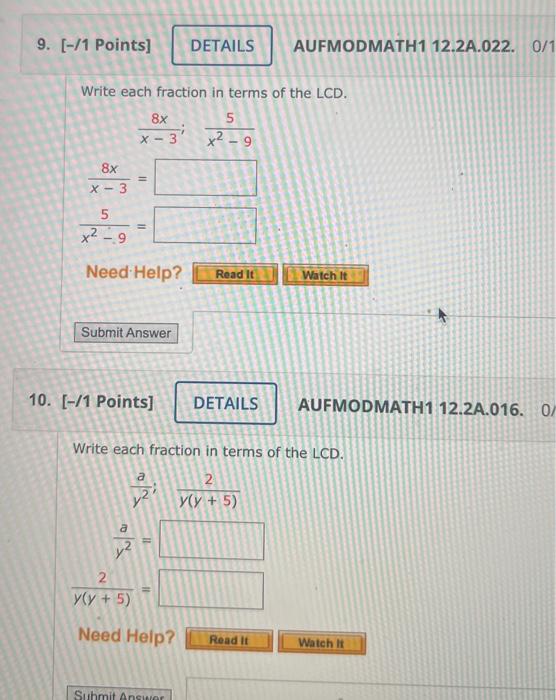 Solved -/1 Points] AUFMODMATH1 12.2A.022. O/1 Write each | Chegg.com