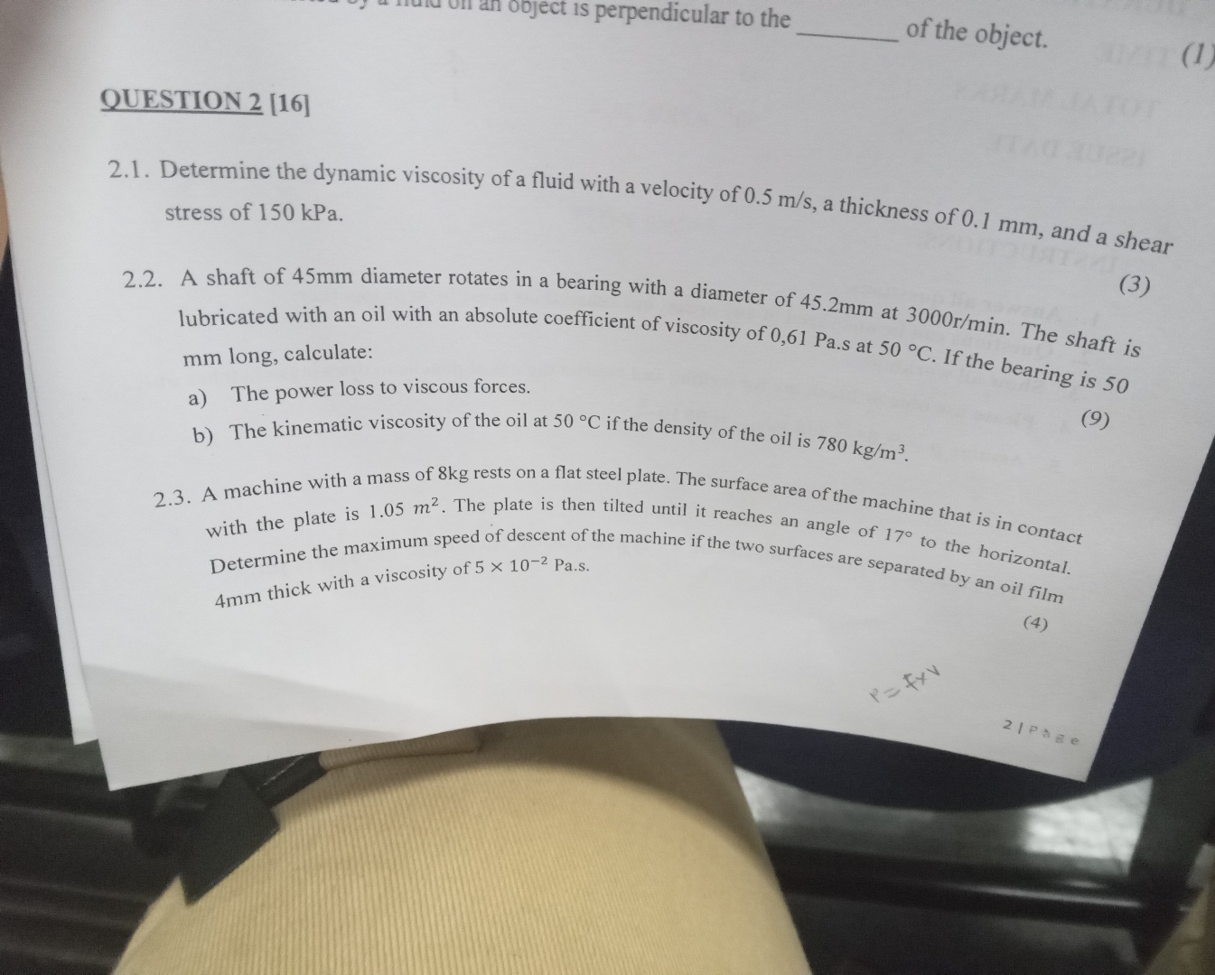 Solved QUESTION 2 [16]2.1. ﻿Determine the dynamic viscosity | Chegg.com