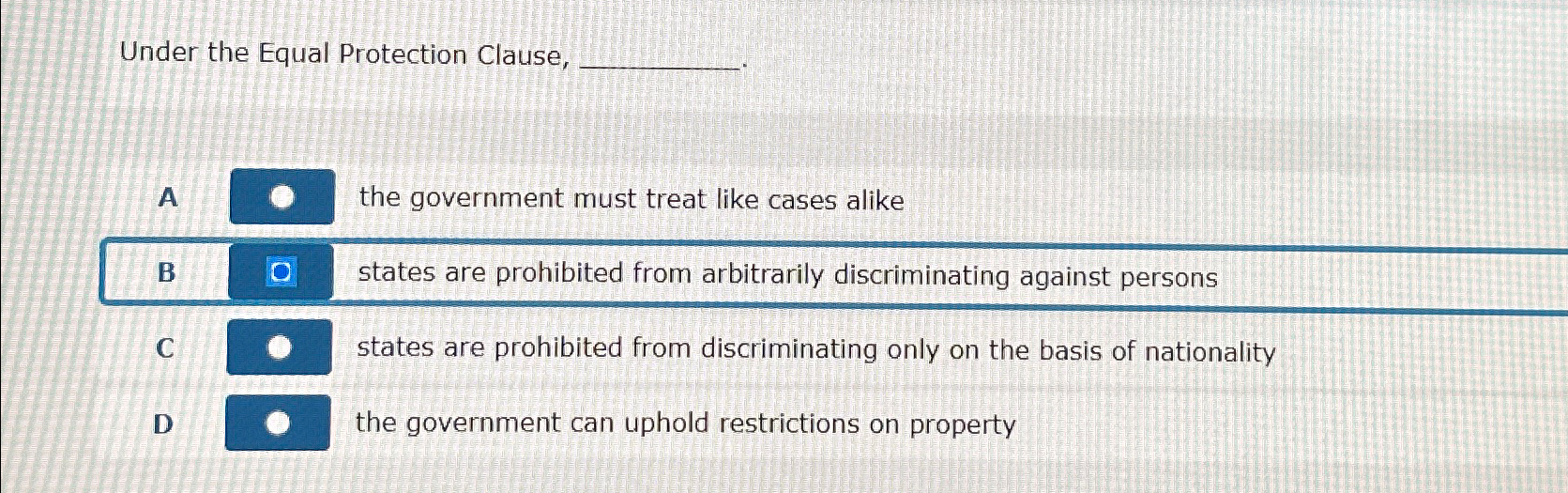 Solved Under the Equal Protection Clause,A the government | Chegg.com