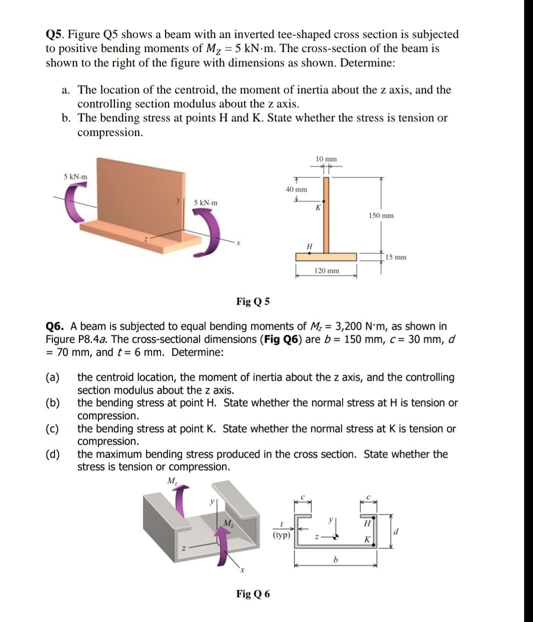 Solved Q5. Figure Q5 shows a beam with an inverted | Chegg.com