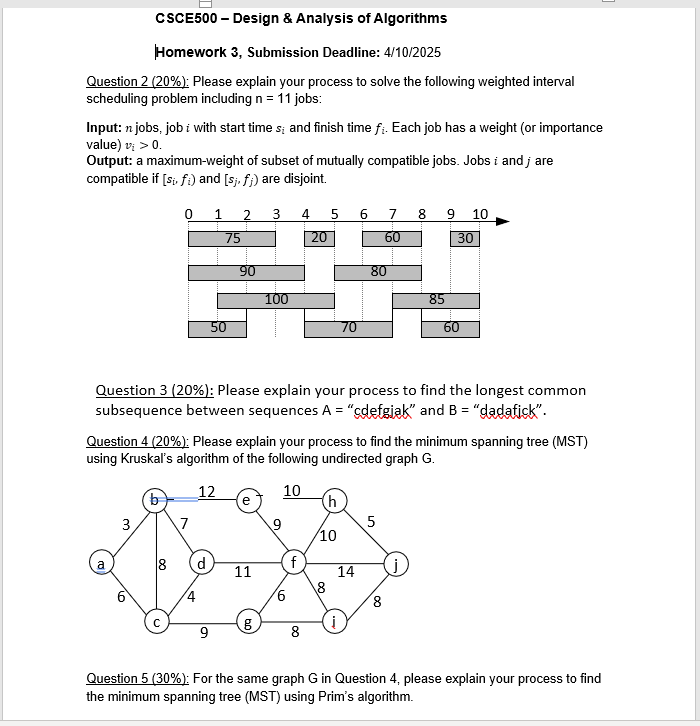 CSCE500 - ﻿Design & Analysis of Algorithms |Homework | Chegg.com