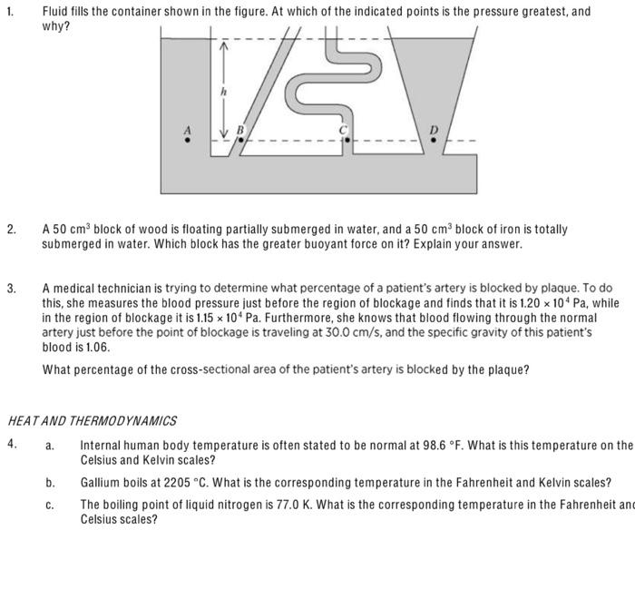 Solved 1. Fluid fills the container shown in the figure. At | Chegg.com