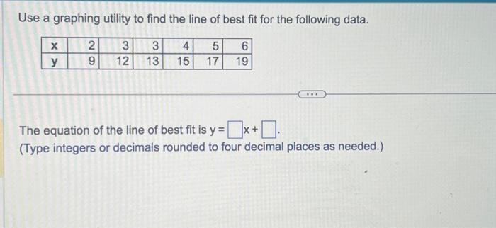 Solved Use a graphing utility to find the line of best fit | Chegg.com