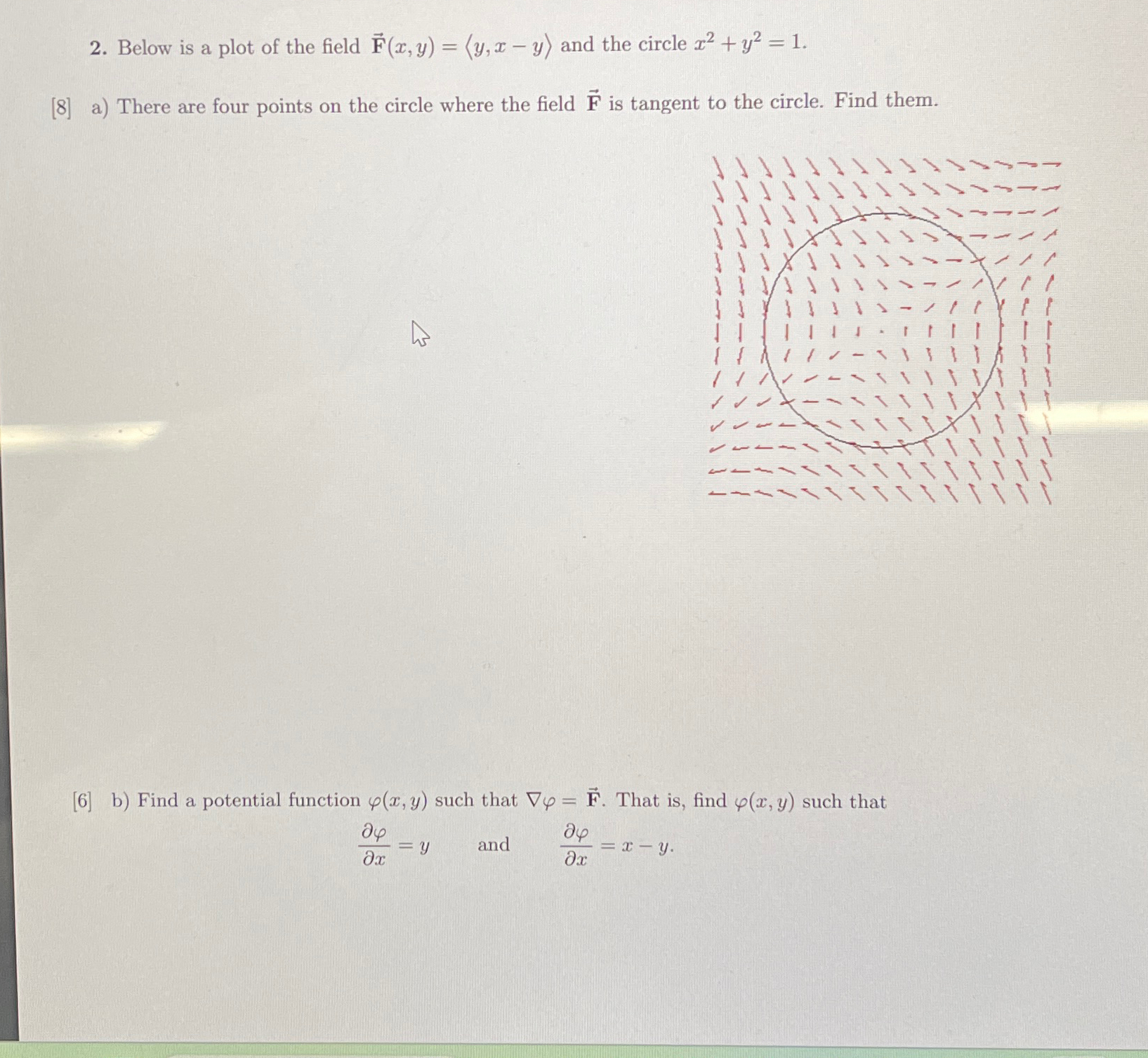 Below is a plot of the field vec(F)(x,y)=(:y,x-y:) | Chegg.com
