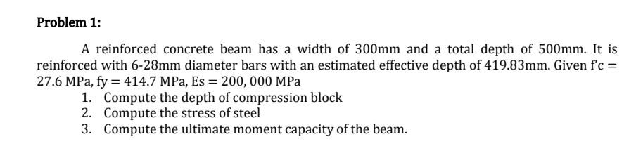 Solved Problem 1: A reinforced concrete beam has a width of | Chegg.com