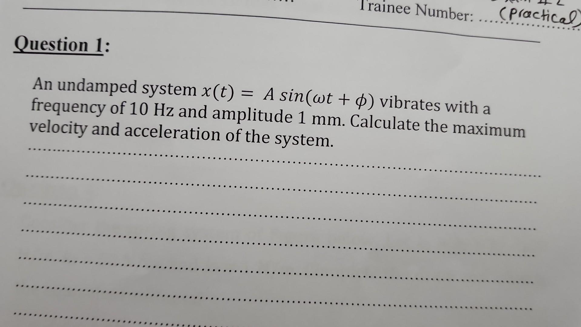 Solved An undamped system x(t)=Asin(ωt+ϕ) vibrates with a | Chegg.com