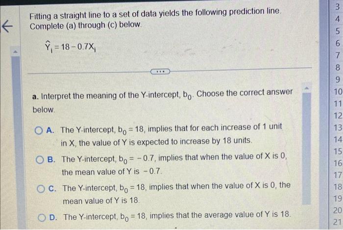 Solved Fitting a straight line to a set of data yields the | Chegg.com