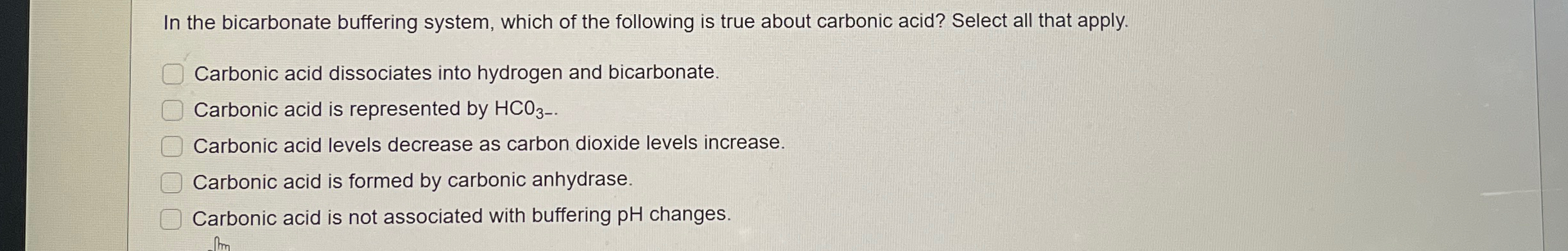 Solved In the bicarbonate buffering system, which of the | Chegg.com