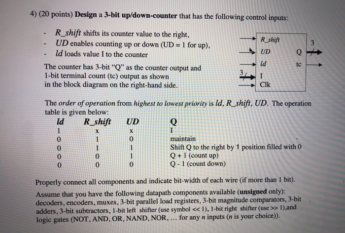 Solved 4) (20 points) Design a 3-bit up/down-counter that | Chegg.com