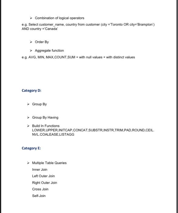 Solved Create the database of your project using Oracle Only | Chegg.com