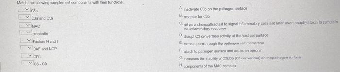 Solved Match the following complement components with their | Chegg.com