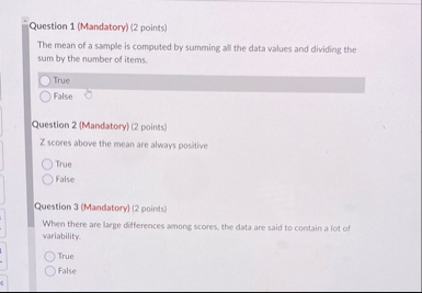 Solved Question 1 (Mandatory) (2 ﻿points)The mean of a | Chegg.com