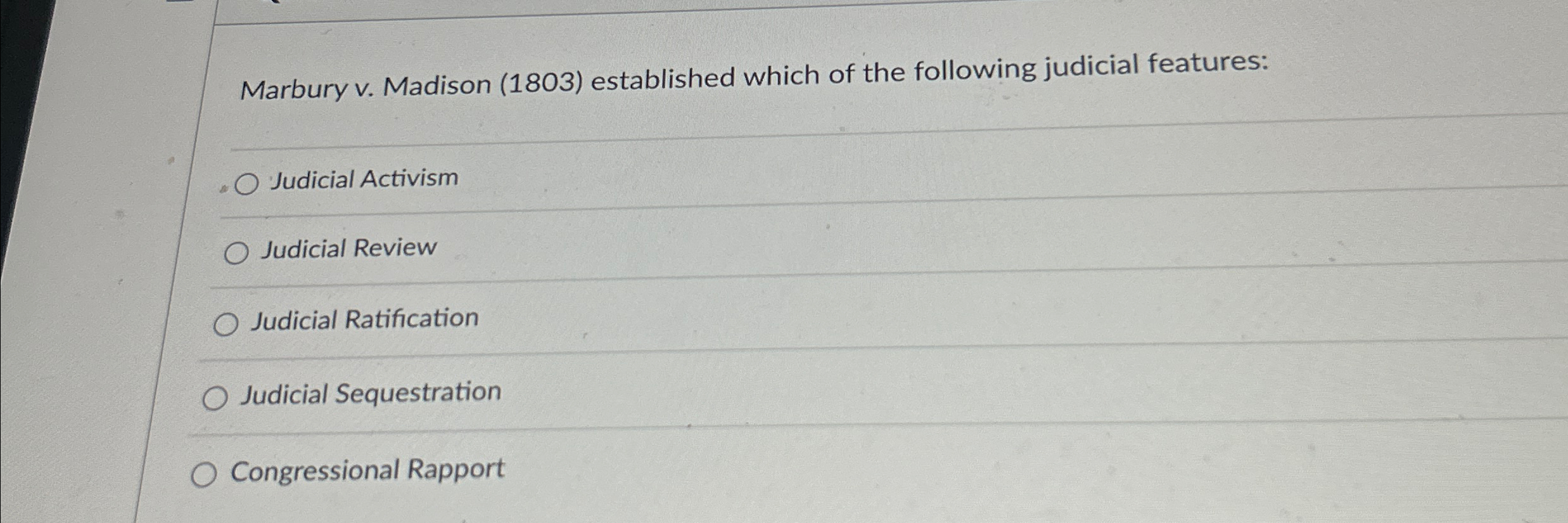 Solved Marbury v. ﻿Madison (1803) ﻿established which of the | Chegg.com