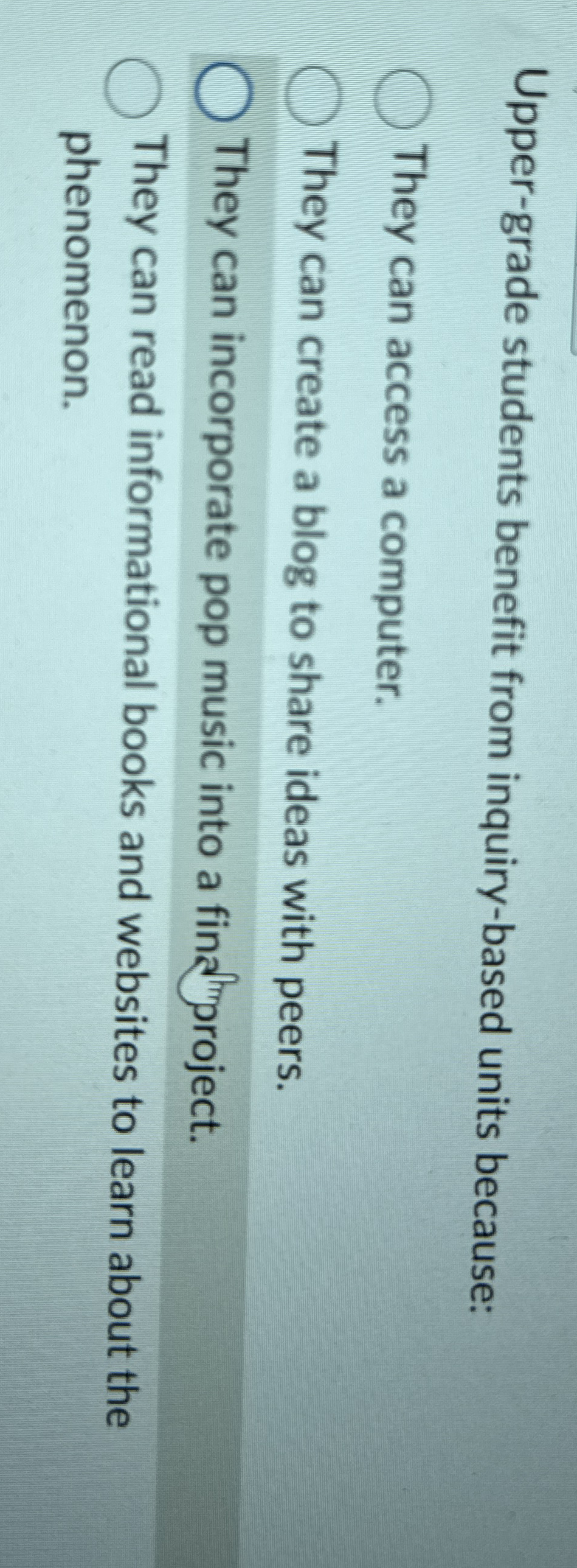 Solved Upper-grade students benefit from inquiry-based units | Chegg.com