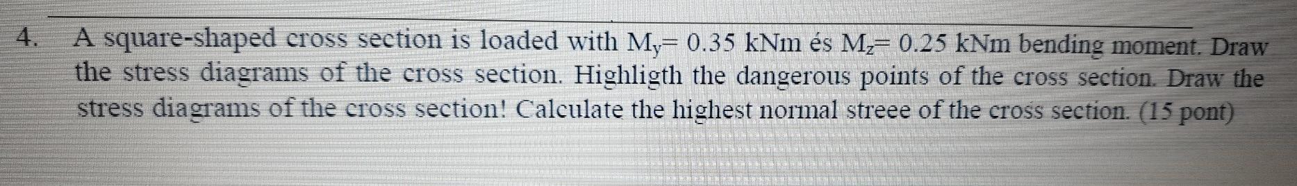 Solved A square-shaped cross section is loaded with My= 0.35 | Chegg.com