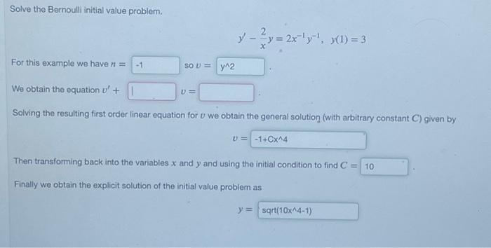Solve the Bernoulli initial value problem. For this | Chegg.com