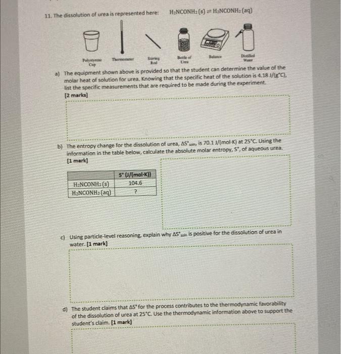 Solved 11. The dissolution of urea is represented here: | Chegg.com